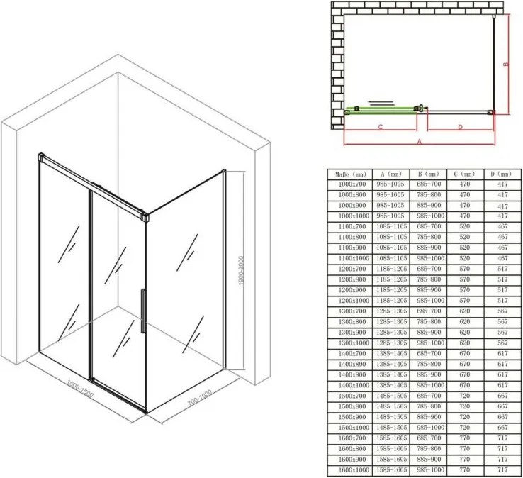 design černý sprchový kout RAVENA 12 100-150cm