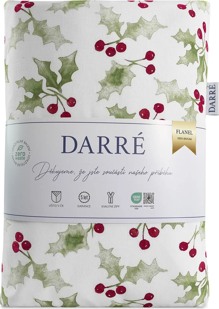 Flanelové prodloužené povlečení Vánoční cesmína Velikost: 140 x 220 + 70 x 90