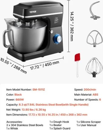 Stojanový mixér 7,9 l elektrický mixér na těsto 1400 W