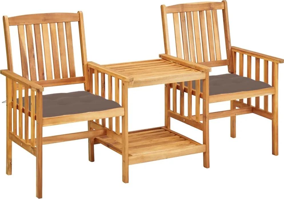 vidaXL Zahradní židle s čajovým stolkem a poduškami masivní akácie [3061294] Barva: krémová