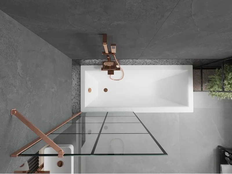 Mexen Next, 1-křídlová vanová zástěna 80 x 150 cm, 6mm čiré sklo - černý vzor, měděná matná, 895-080-000-00-70-77