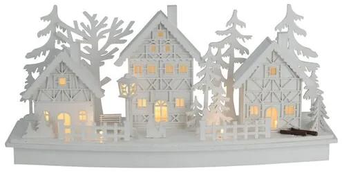 Dřevěná LED dekorace Vánoční vesnička, 45 x 14 x 20 cm | BIANO