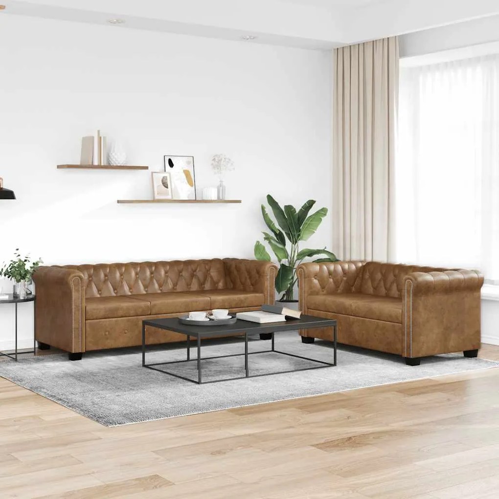 vidaXL Chesterfield sada 2místné a 3místné pohovky [274322] Barva: Hnědá