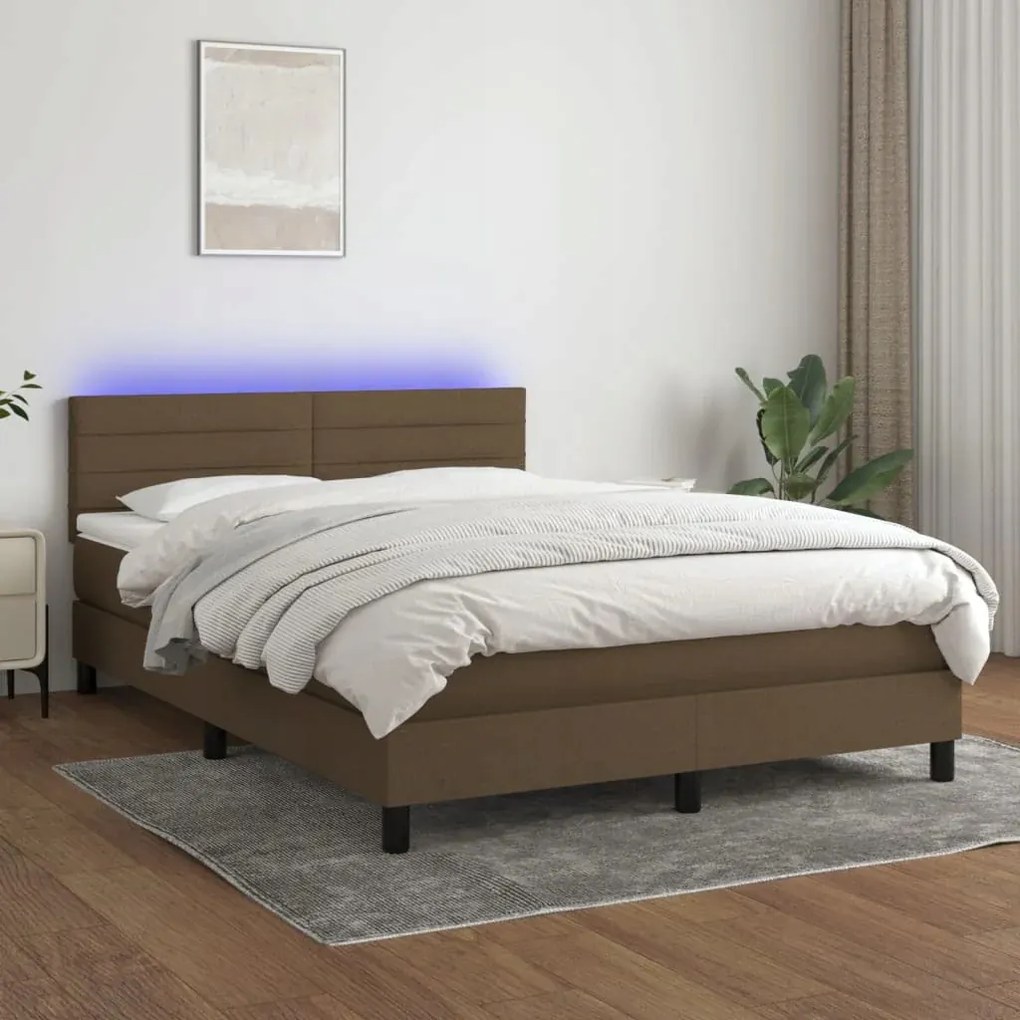 Box Spring Postel S Matrací A Led Textil Tmavě Hnědá vodorovné pruhy 140