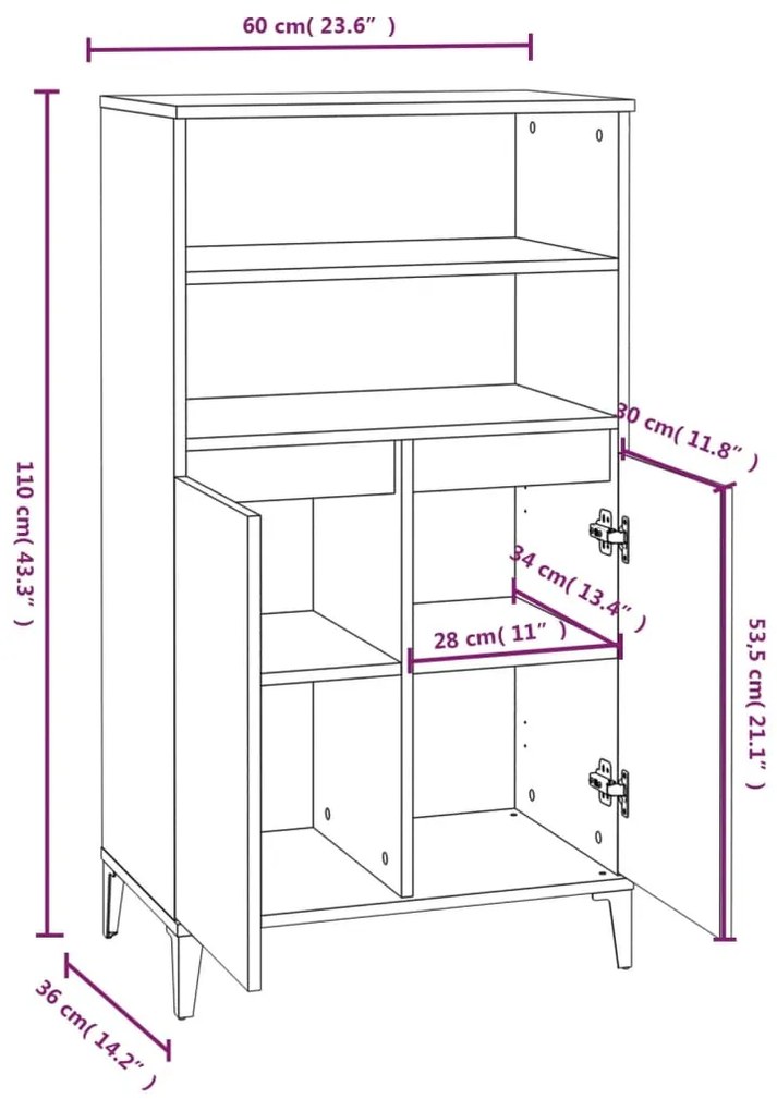 Skříň highboard betonově šedá 60 x 36 x 110 cm kompozitní dřevo