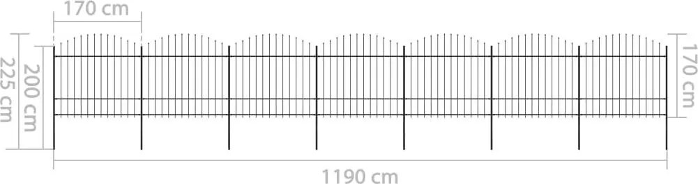 vidaXL Zahradní plot s hroty ocel (1,5–1,75) x 11,9 m černý [277745]