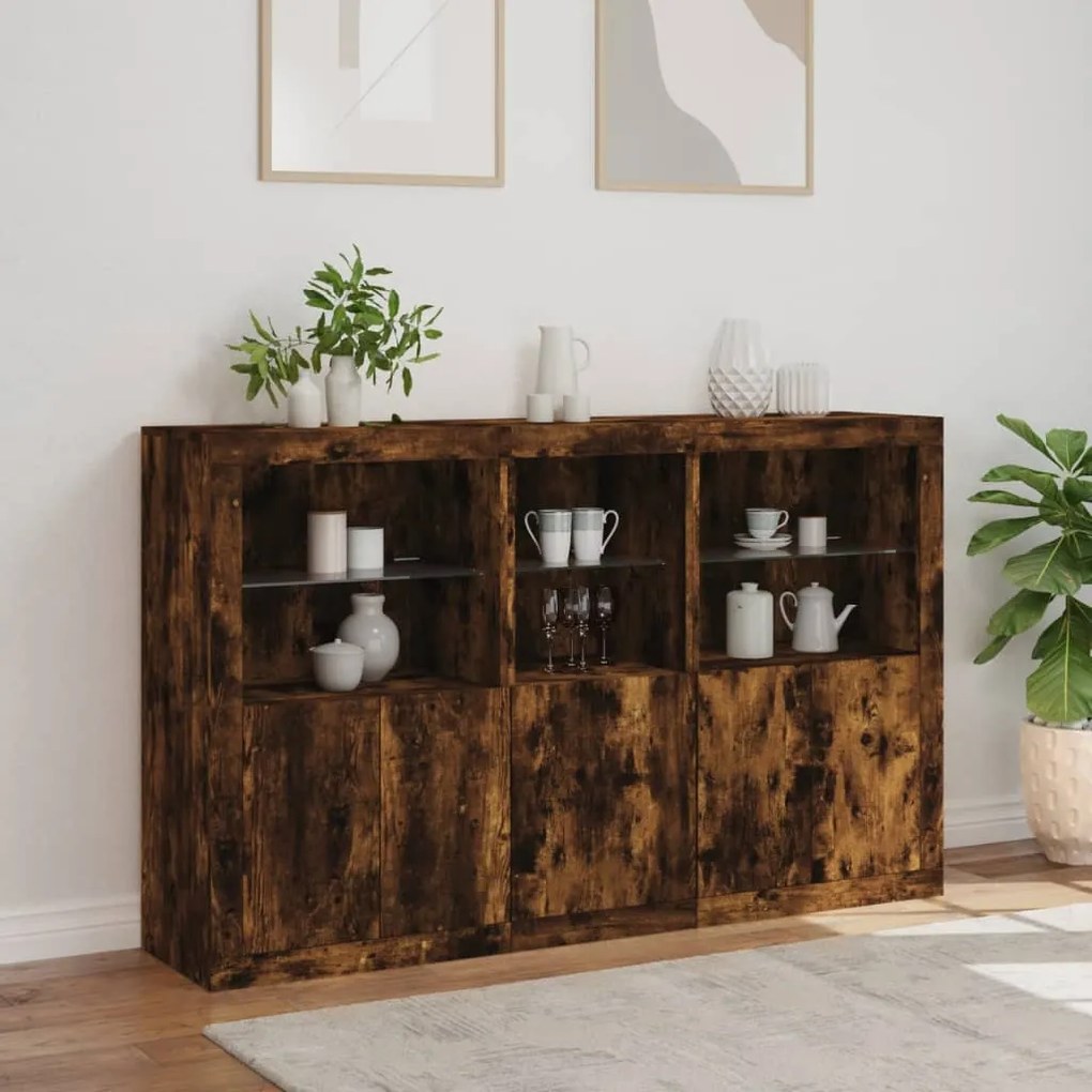 Příborník s LED osvětlením kouřový dub 162 x 37 x 100 cm 3209146