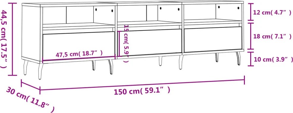 vidaXL TV skříňka 150 x 30 x 44,5 cm kompozitní dřevo [831298] Barva: Betonová šedá