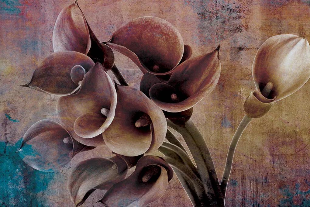DIMEX | Samolepicí vliesová fototapeta na zeď Abstrakt květiny II. MA-5-0360 | 375 x 250 cm | vícebarevná, modrá, hnědá
