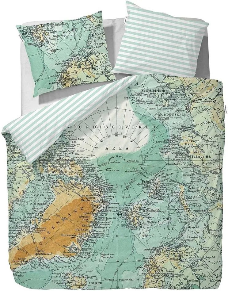 Sada bavlněného povlečení na dvojlůžko, designové povlečení, exkluzivní povlečení, 100% bavlna - motiv mapa světa, Covers & Co - 200x220+2/60x70