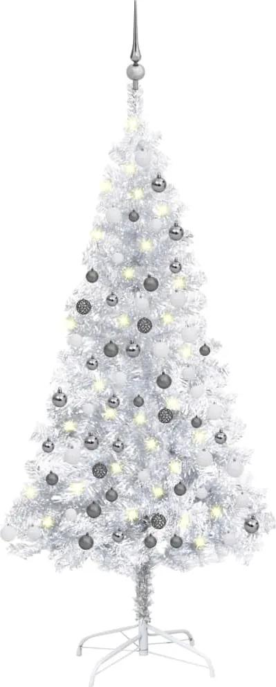 vidaXL Umělý vánoční stromek s LED a sadou koulí 120 cm PVC [3077497] Barva: Černá a šedá