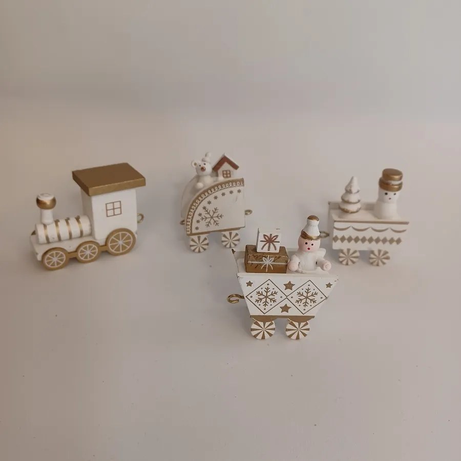 Dřevěná dekorace vláček se třemi vagony, 22,3 × 7,2 × 2,8 cm, bílá