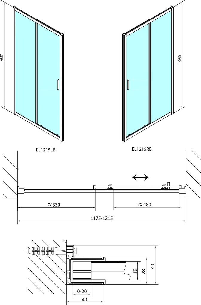 Polysan Polysan, EASY BLACK sprchové dveře 1200mm, čiré sklo, EL1215B