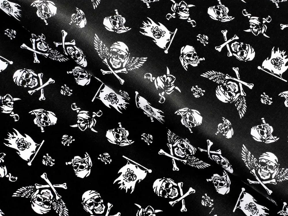 Biante Dětský bavlněný čtvercový ubrus Sandra SA-104 Bílé pirátské lebky na černém 100x100 cm