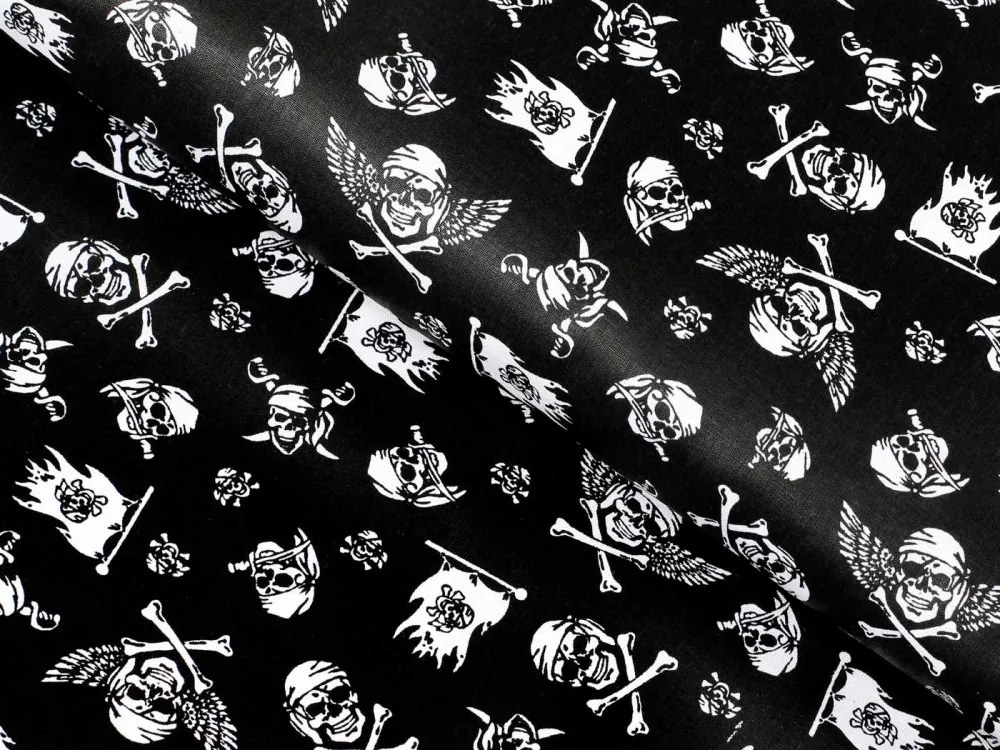 Biante Dětský bavlněný čtvercový ubrus Sandra SA-104 Bílé pirátské lebky na černém 70x70 cm