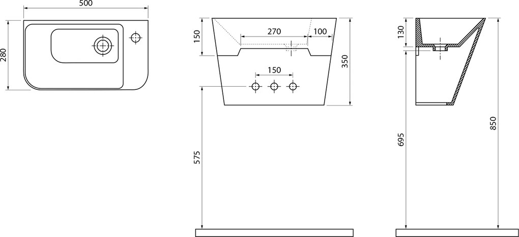 Sapho Sapho, PRIMO keramické umyvadlo 50x28cm, bílá, 100605