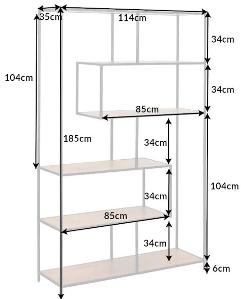 Invicta Kovová knihovna SLIM LINE 185x115 dub cm 42024