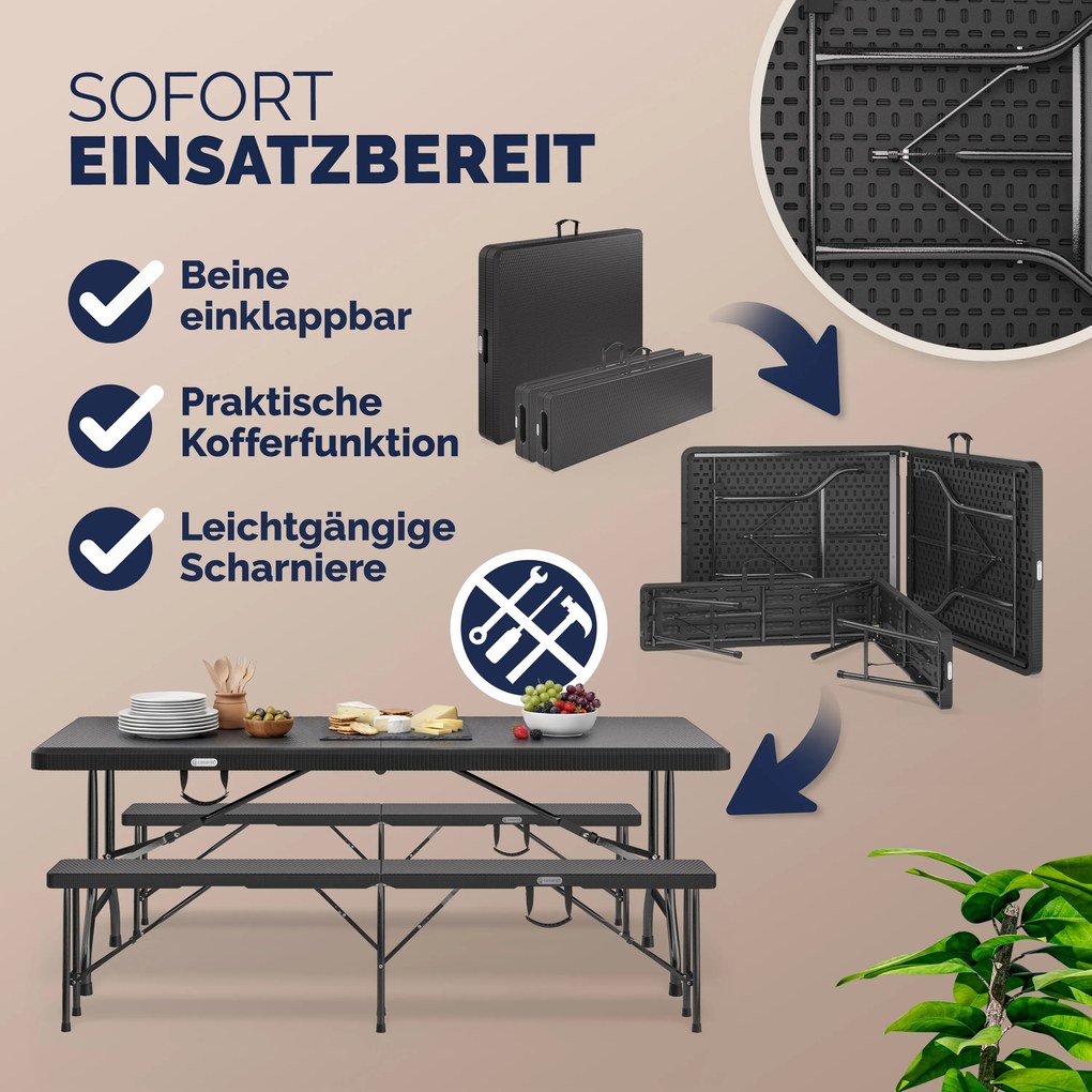 Pivní set se stolem a lavicemi Malmö 3dílný černá