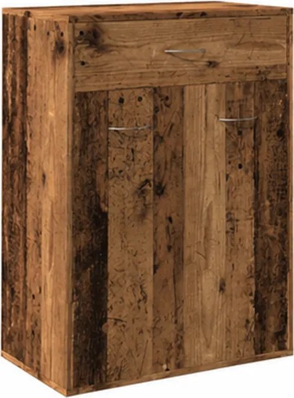 skříňka na boty, botník, 1 zásuvka, 2 dvířka, dřevo, 85x61x36 cm, staré dřevo, Dekorino BB20260066
