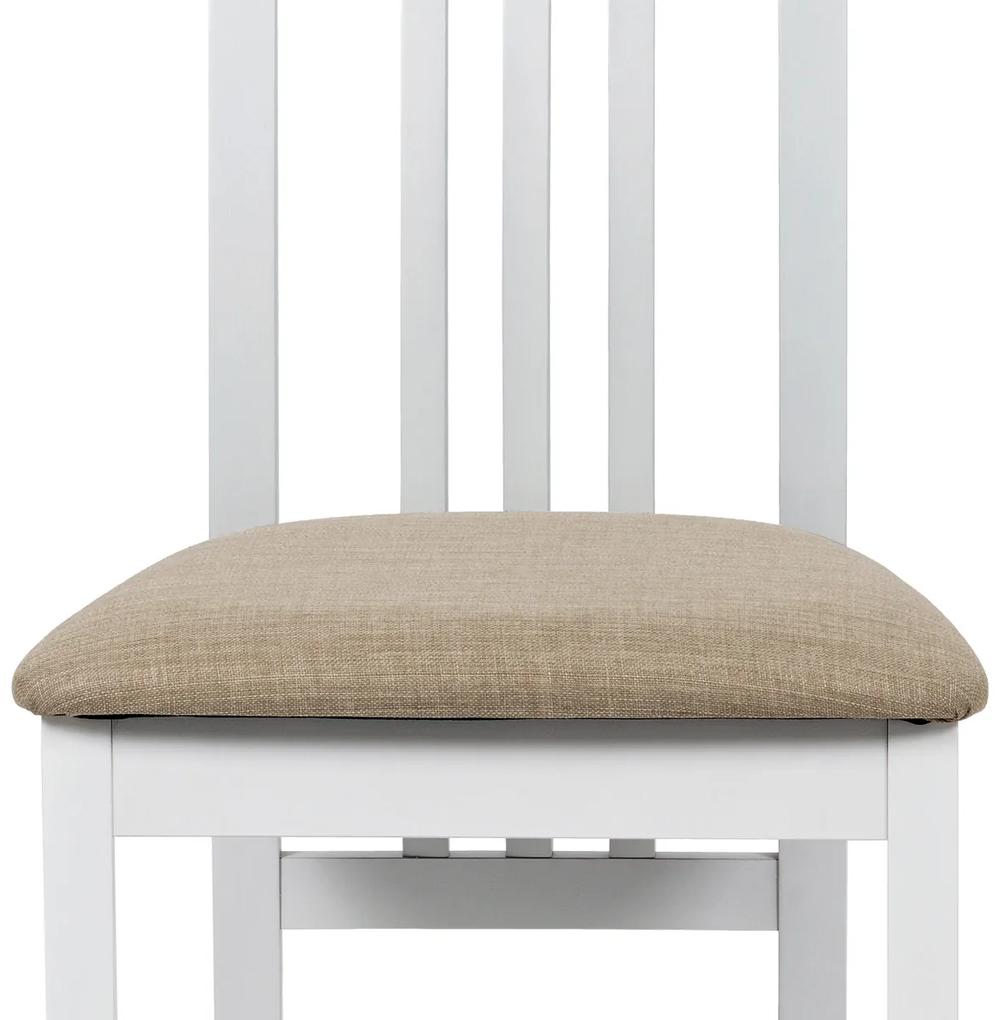 AUTRONIC Jídelní židle, masiv buk, barva bílá, látkový béžový potah