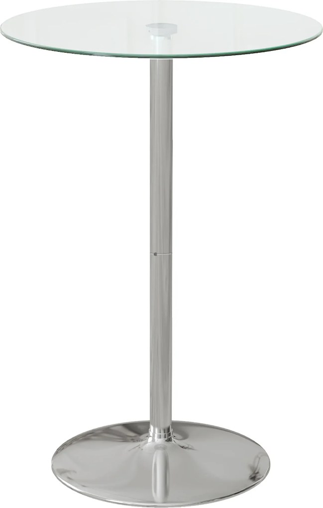 HOMCOM Moderní vysoký barový stůl, kulatý kuchyňský stůl pro 2 osoby se základnou ze železa a skleněnou deskou, Ø70x102cm, Průhledný | Aosom