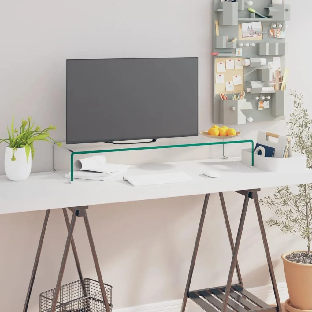 TV stolek / podstavec na monitor čiré sklo 90x30x13 cm 244130