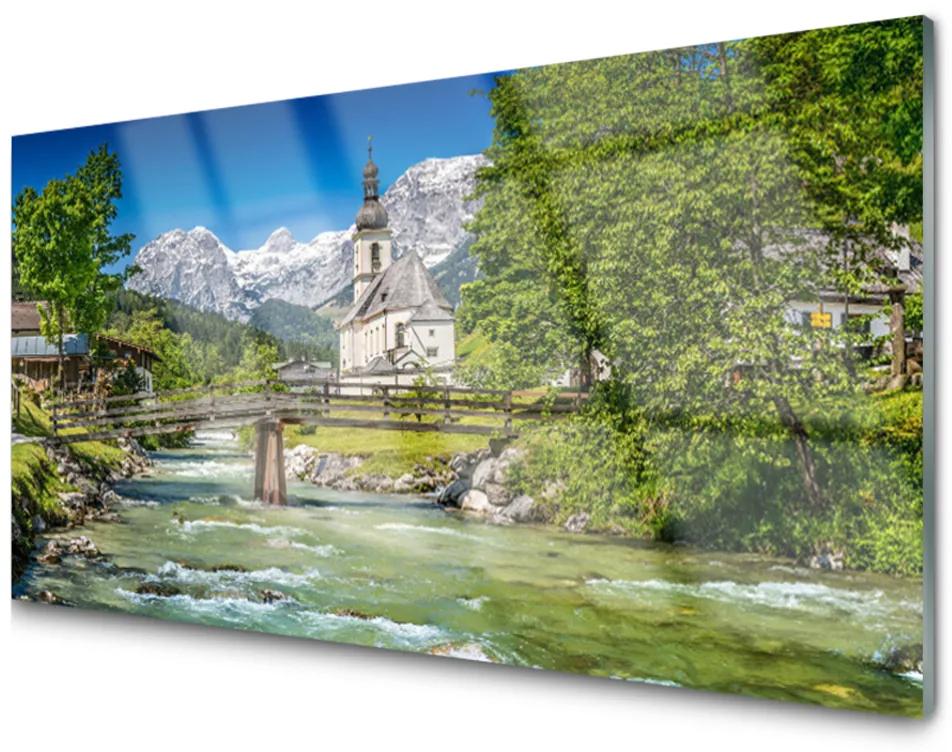 Akrylové obraz Kostel Most Jezero Příroda