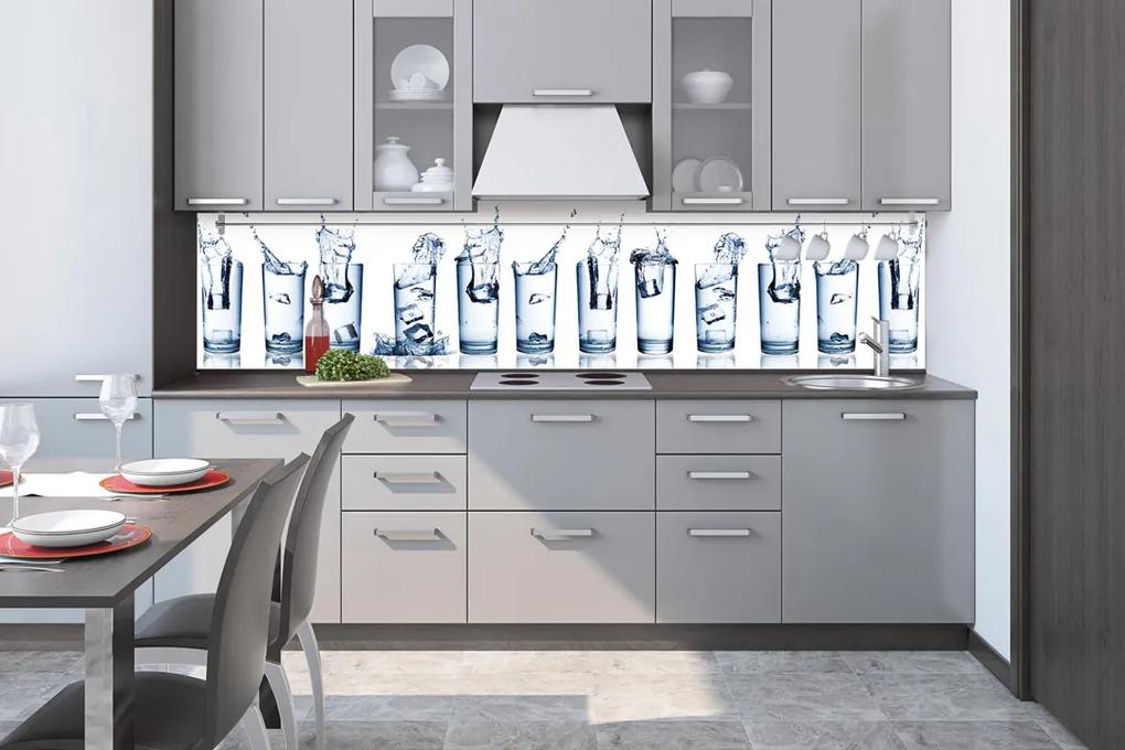 DIMEX | Fototapeta do kuchyně Sklenice vody KI-260-162 | 260 x 60 cm | modrá, bílá
