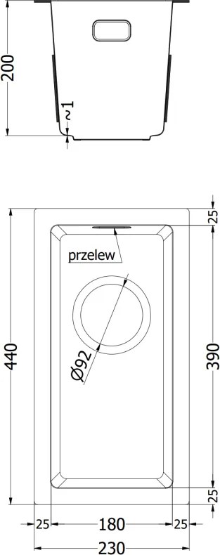 Mexen Trixo, 1-komorový nerezový dřez 230 x 440 mm, černá, vzor voština, 6411221000-70HC