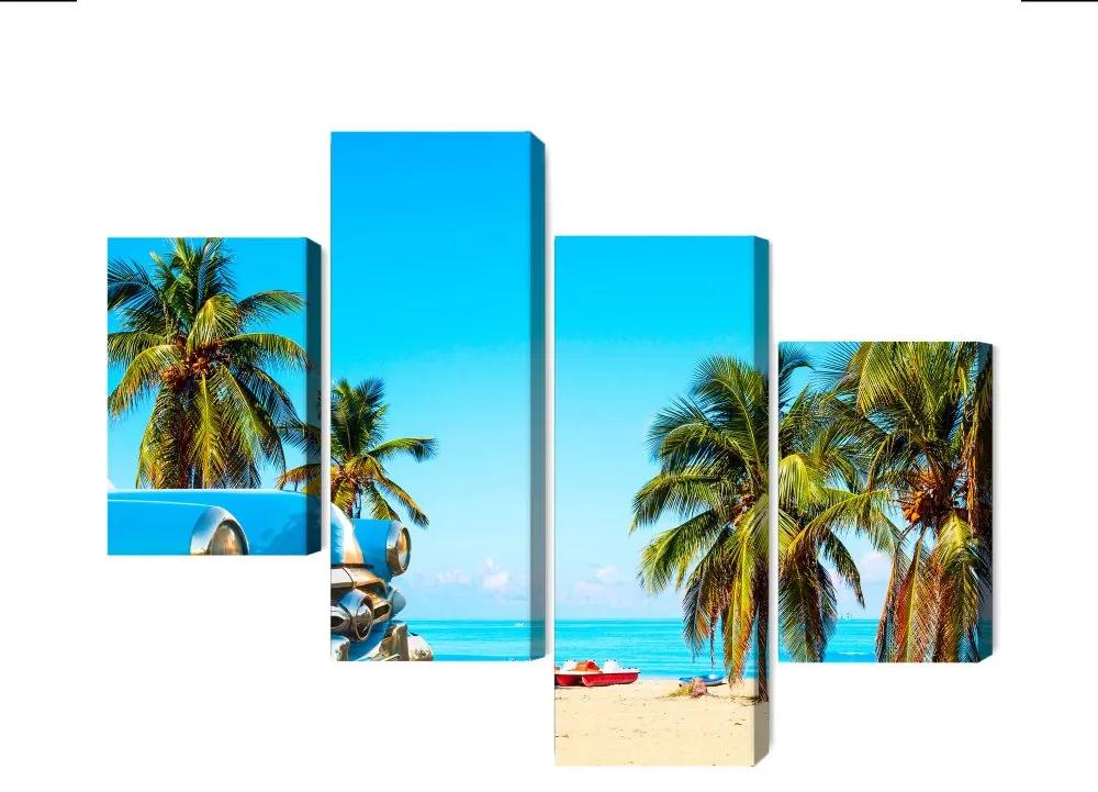 Vícedílný obraz Pláž Varadero Na Kubě A Americké Auto Nedostatek Nedostatek Plátno Canvas 120x75
