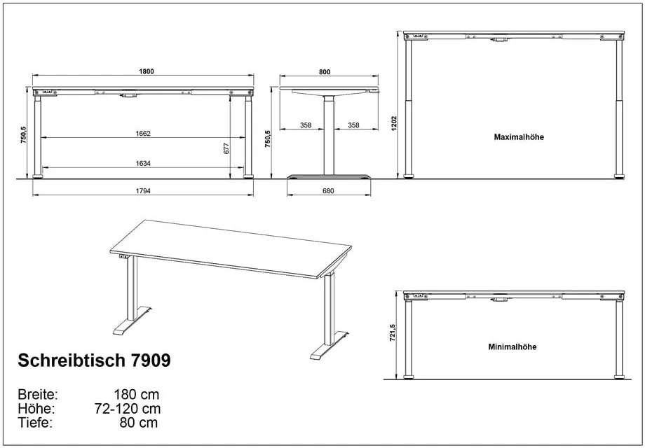 Polohovací pracovní stůl s elektricky nastavitelnou výškou s deskou v dubovém dekoru 80x180 cm Agenda – Germania