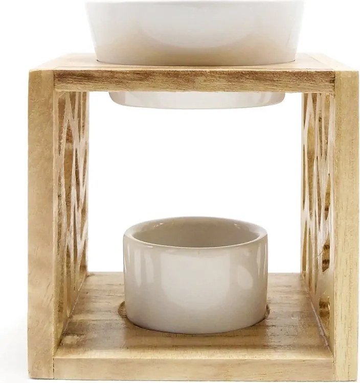 Klasická aromalampa Wooden Frame – s dřevěným rámem a dvěma porcelánovými miskami, moderní design