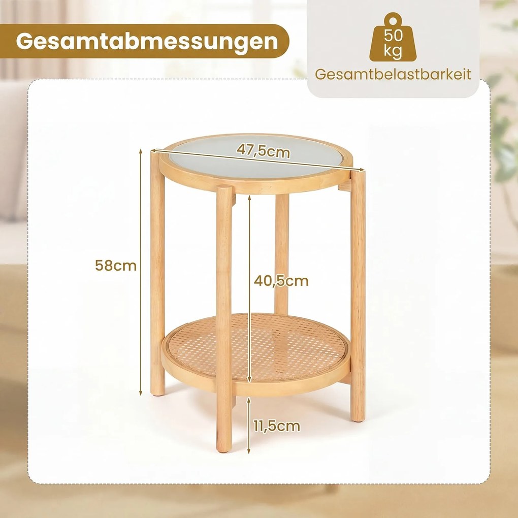 Costway Konferenční stolek ve stylu boho se skleněnou – 47,5 × 47,5 × 58 cm