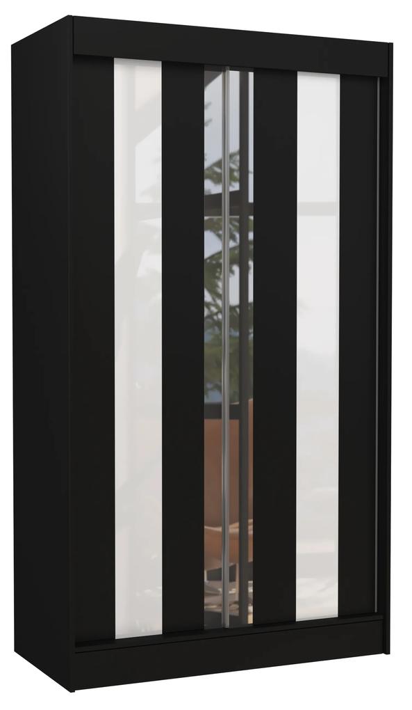 Posuvná skříň se zrcadlem a lacobel KEITA Šířka: 120, Hlavní barva: Černá, Další barva: Černý Lacobel