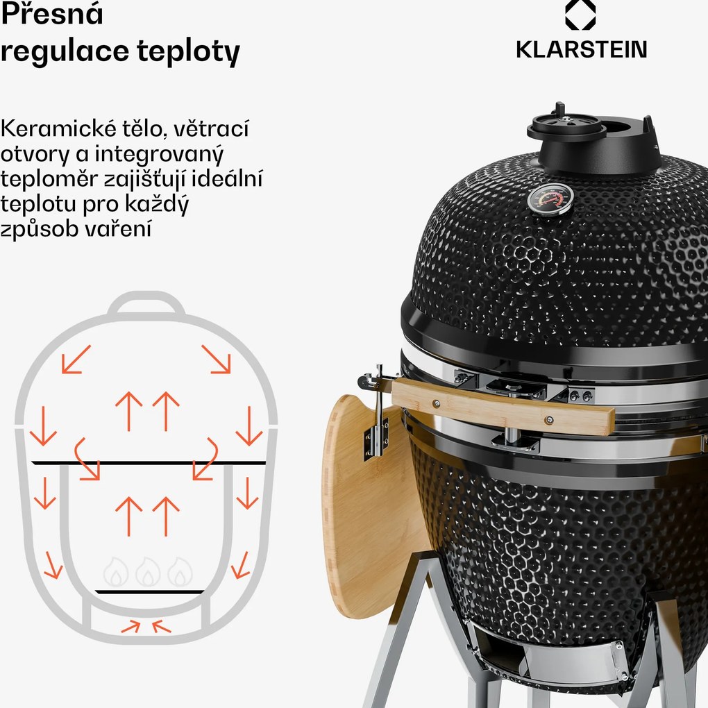 Klarstein Kingsize, kamado gril, keramický, 21", uzení, pomalé pečení, nerezavějící ocel