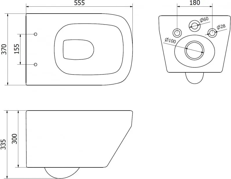 Mexen Riva, závěsná WC mísa 555x370x335 mm, Rimless Tornádo, bílá lesklá, 3363XX00T