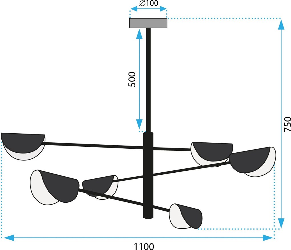 Toolight Toolight, stropní svítidlo 6xE14 APP1261-6CP, černá matná, OSW-02401
