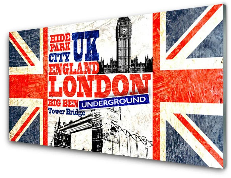 akrylový obraz Londýn Vlajka Umění 140x70 cm