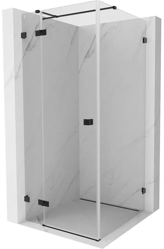 Mexen Lunar T, sklápěcí sprchový kout levý 110 x 110 cm, 8mm čiré sklo, černý profil, 834T-110-110-70-00-L