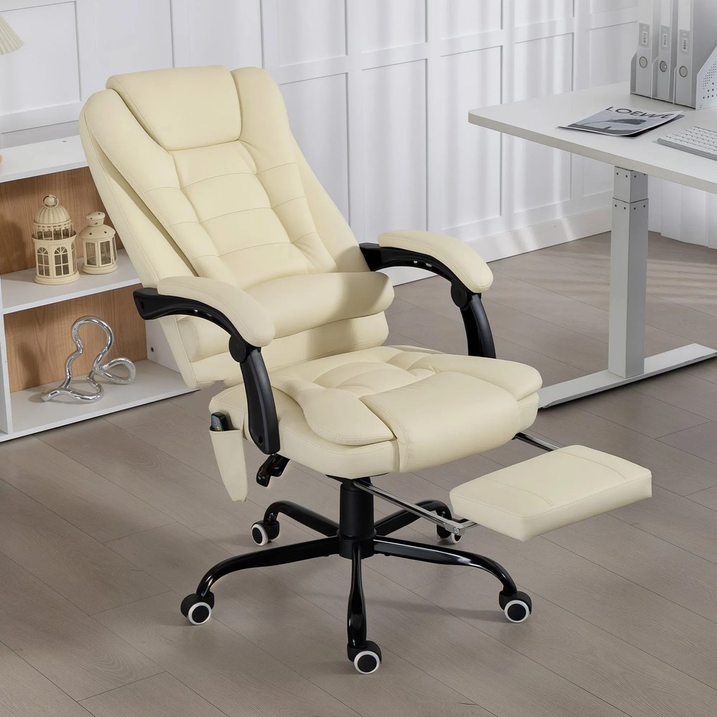 VINSETTO masážní kancelářské křeslo — ergonomické, výškově nastavitelné, polohovatelné opěradlo s kabelovým ovladačem, vysouvatelná opěrka nohou, 360…