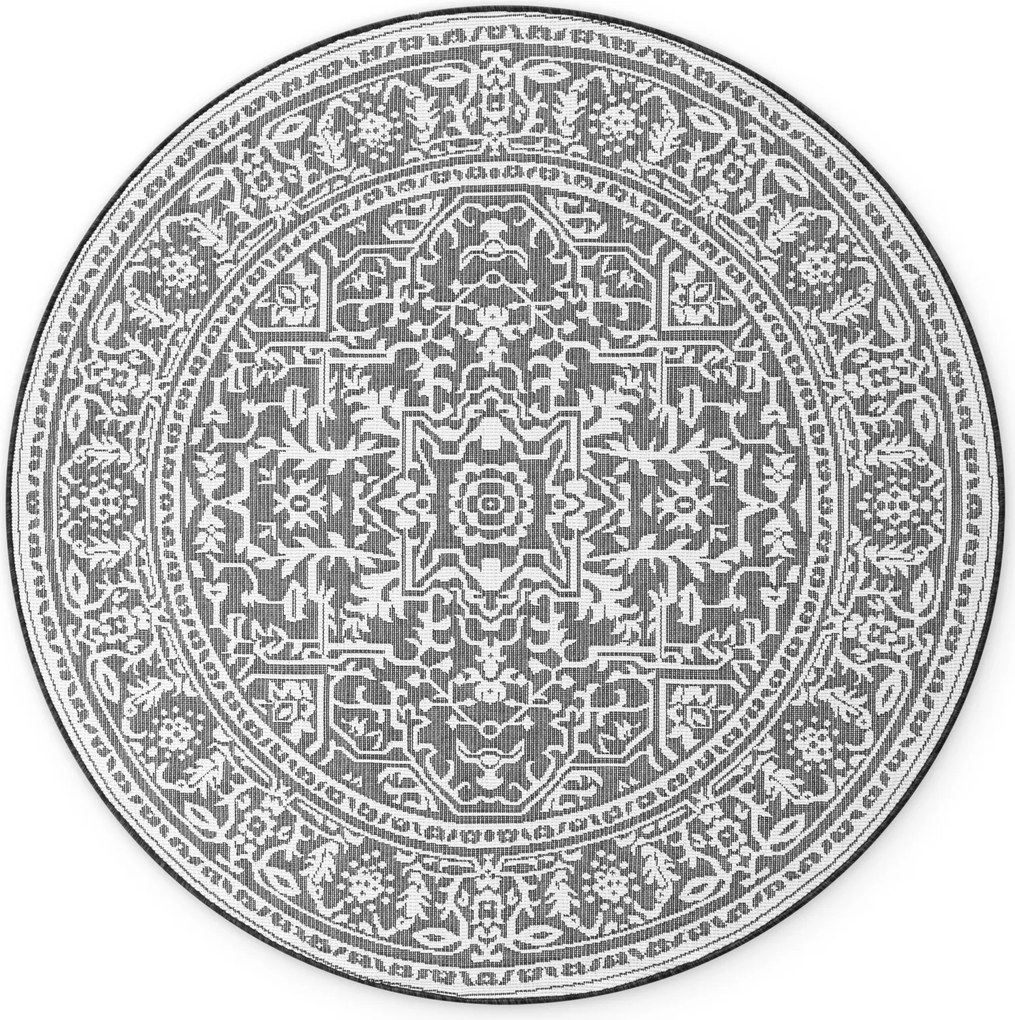 NORTHRUGS, Kusový koberec Duet Kona 106248 Black/White kruh - na ven i na doma, 160x160 (průměr) kruh, černobílá, chodba / předsíň