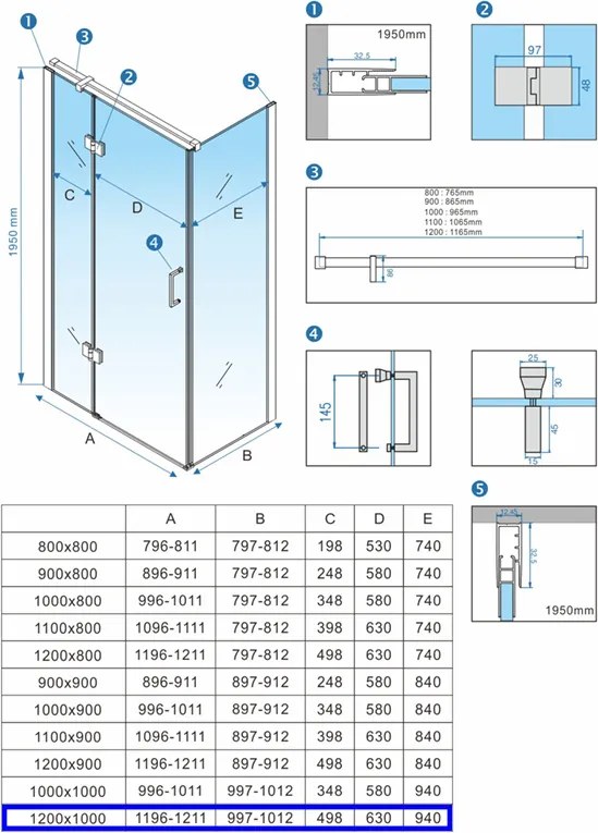 BPS-koupelny Obdélníkový sprchový kout ZES KZ03D BL 120x100 černá/transparent - bez vaničky
