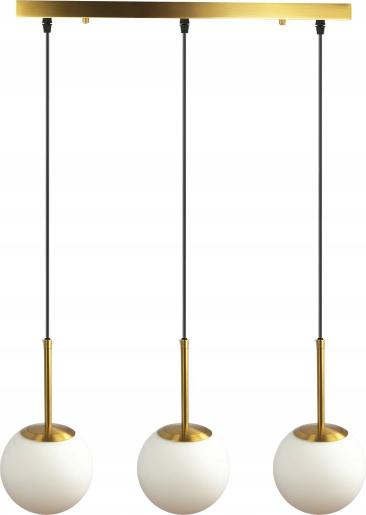 Závěsná Stropní Lampa Zlatá, 3 Skleněné Koule, Nastavitelná, 110 CM, Led
