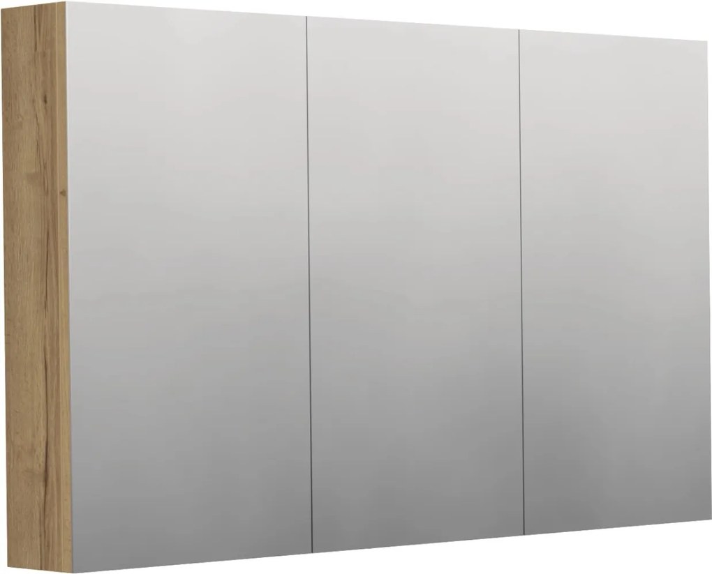 INTEDOOR Zrcadlová skříň BEE, 3 dveře, el. zásuvka, IP44, š. 120 cm, dub Halifax