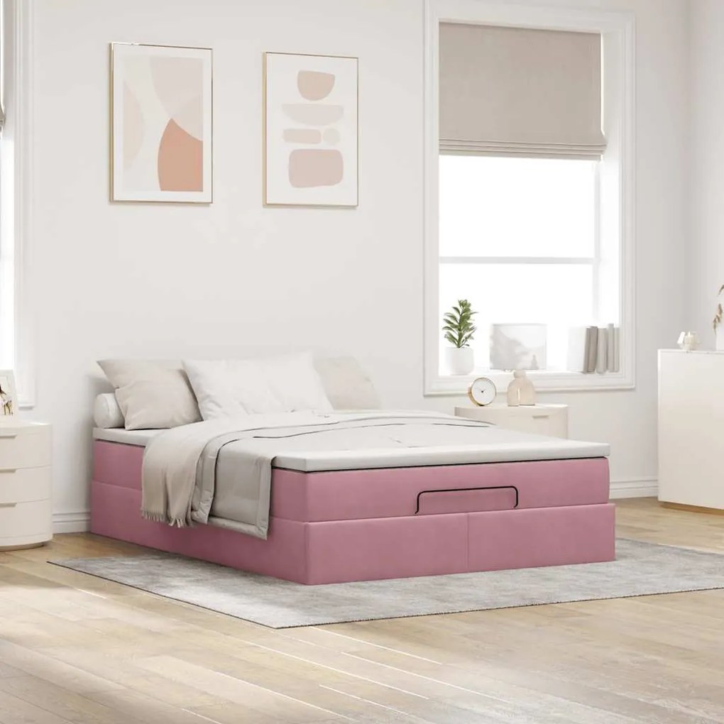 Osmanský rám postele s matrací růžová 140x190cm samet 3311188