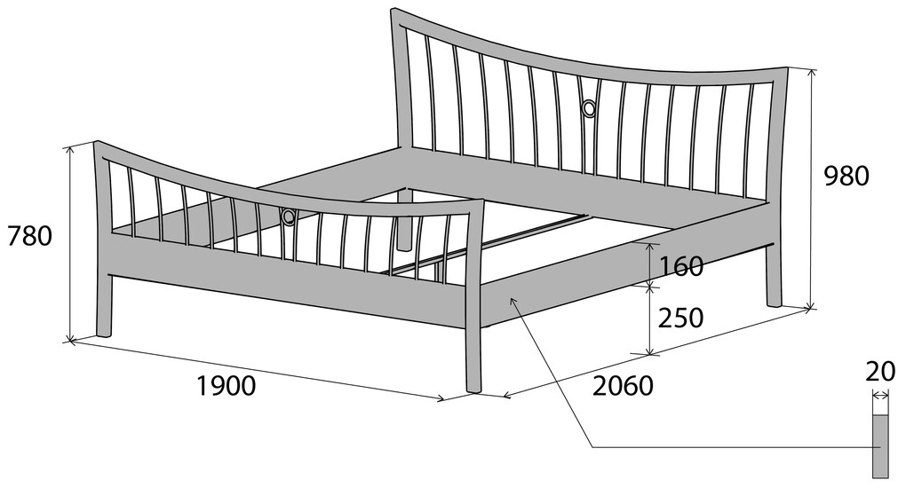 Nábytek ATIKA s.r.o. Kovová postel ZOULO Povrchová úprava: na přání dle RAL, Rozměr: 100 x 200 cm