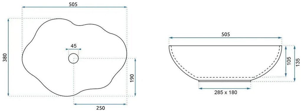 Rea Pearl Akkoya, umyvadlo na desku 505x380x135 mm, vícebarevné, REA-U3309