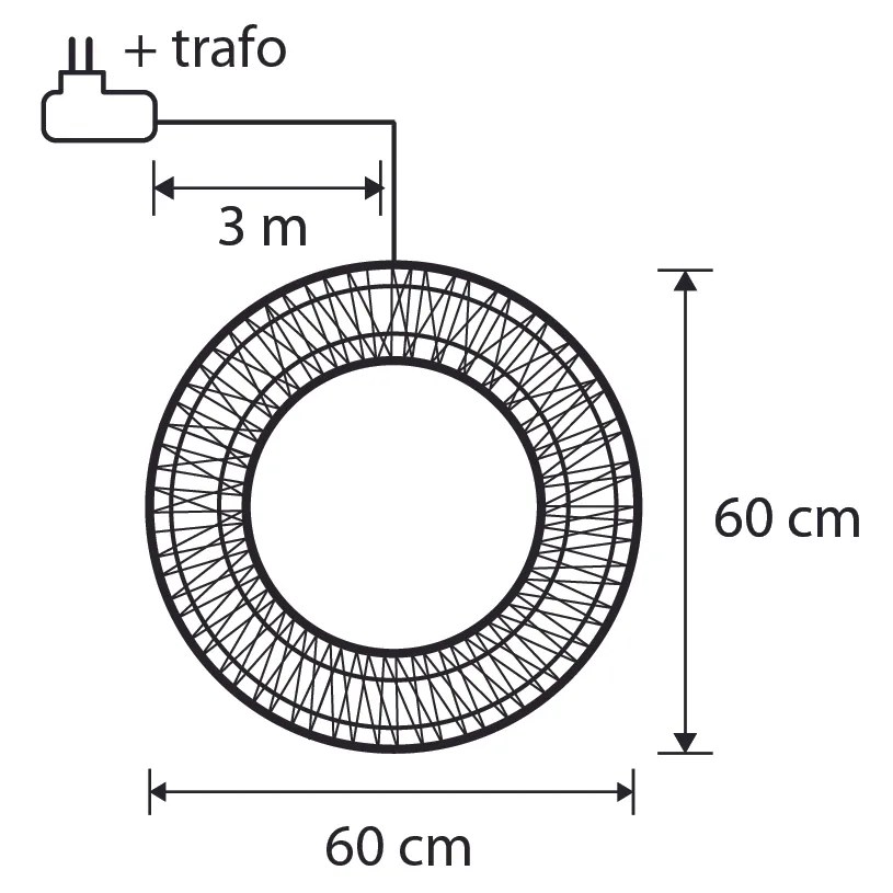 Vánoční závěsné světlo Věnec stříbrný 60cm vč. LED IP44 - Nawa