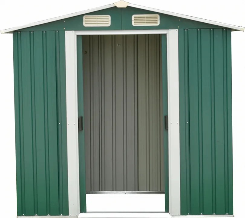 Plechový zahradní domek na nářadí, zelená / bílá, 2x1,3x1,8 m, HAMAL TYP 1