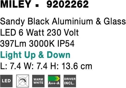 NV 9202262 Venkovní nástěnné svítidlo MILEY černý hliník čiré sklo LED 7W 3000K IP54 200-240V IP54 světlo nahoru a dolů - NOVA LUCE